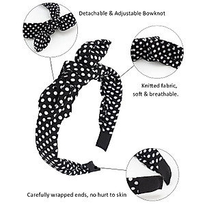 Wecoe Hairband, 4 Pack Bow Headbands for Women Girls, Cute Knotted Headband with Bow, Red, White, Black, Comfortable Cloth Leopard Polka Dot Hair Bands, Valentine's Day Hair Accessories, Gift