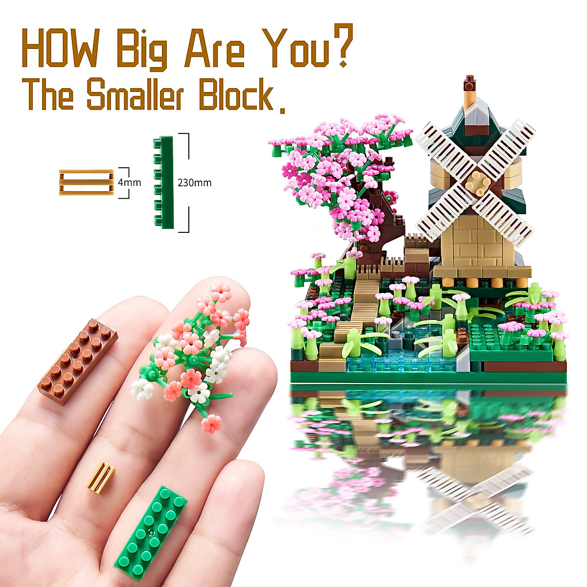 JXRLMB Architecture River Windmill Tree Cute Micro Mini Building Blocks Sets Trees Flowers for Girls, Idea Cherry Blossom Present Toy Model Kit 600+ pcs