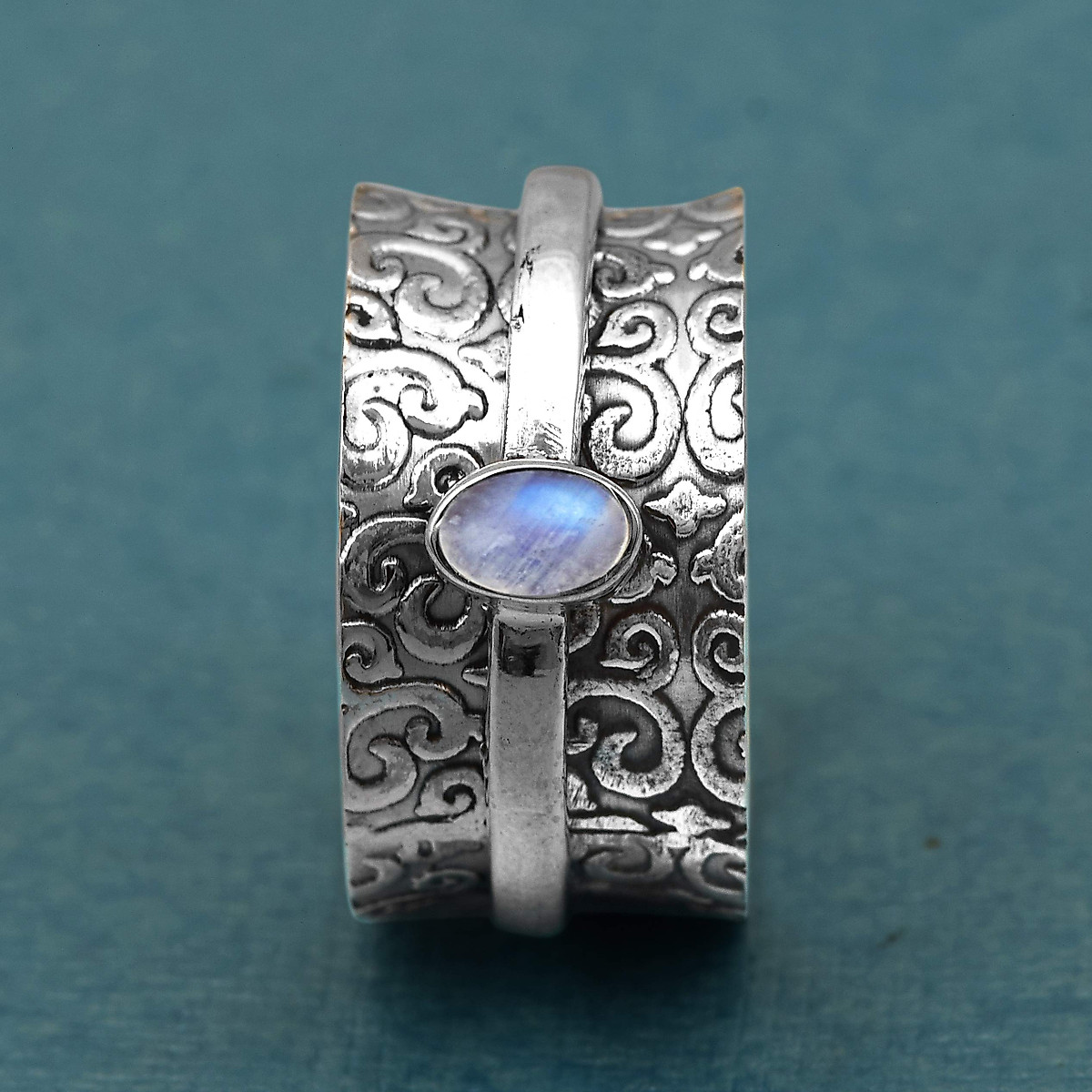 Spinner Ring !! Your Choice gemstone Filligiri Design Meditation Ring, Anxiety Ring, Anti Stress Ring, Worry Band 925 Sterling Silver Band (9, moonstone)