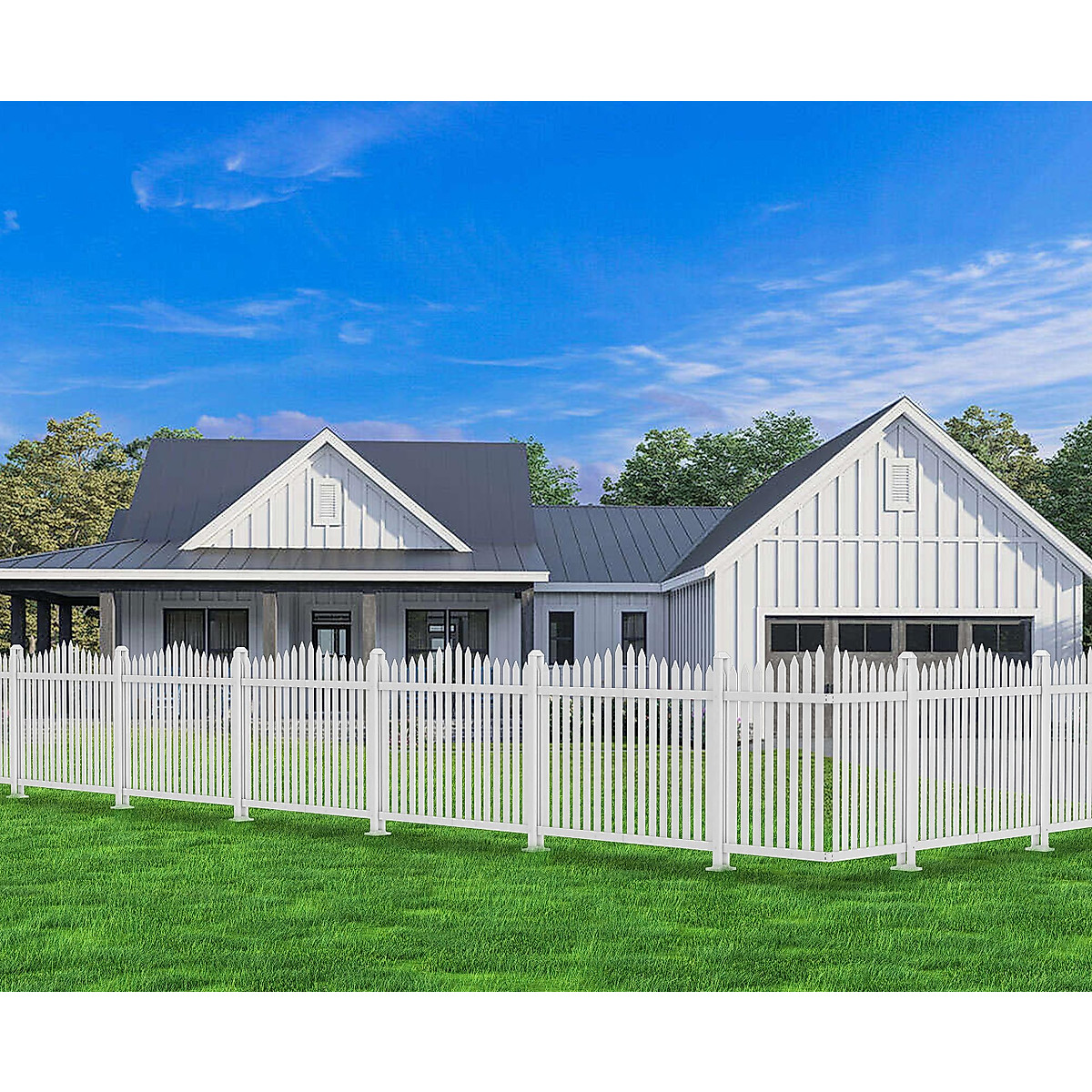 Goleray Outdoor Vinyl Fence (1Set), W84 X H36 Garden Fence Panels White Picket Fence Privacy Screen PVC Fencing for Yard Patio Decorative Air Conditioner Fence(34 Pickets,Scalloped)