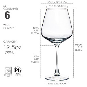 CZUMJJ Wine Glasses Set of 6, Long Stem Burgundy Wine Glasses for Dinner Party, Wedding, Dishwasher Safe - 19.5 oz