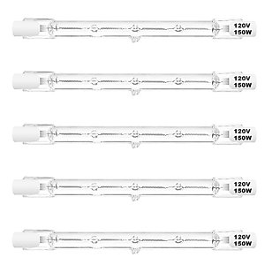 R7S Halogen Bulbs 150W Dimmable 120V 118mm T3 J Type Floodlight Bulb with Long Lifespan, 2700K Warm White Linear Double Ended Light Bulbs for Work, Security, Landscape Lights, Floor Lamps, 5 Pack