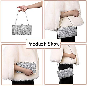 ELABEST Glitter Evening Clutch Bag Rhinestone Handbag Crossbody Purse Wedding Party Bag for Women and Girls (Single-sided silver crystal)