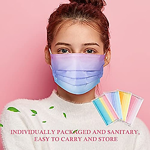 NiHealth 60PCS Adult Disposable Face Mask Pack, Rainbow Pattern with 4 Designs, Individually Wrapped, 3-Layer Comfortable and Breathable Non-Woven Fabric Coverings (Mixed Macaron Gradient Colors)