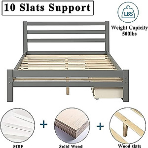 CITYNIHGT Full Bed Frame with Storage Drawers,Wood Full Size Platform Bed with Storage,Full Kids Bed Frame for Girls Boys,No Box Spring Needed (Full,Grey)
