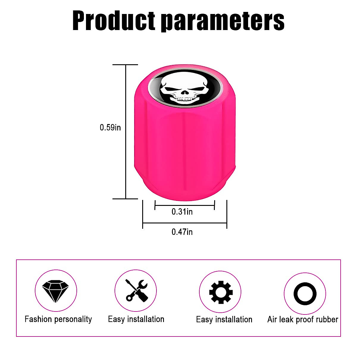 12PCS Fluorescent Skull Car Tire Valve Stem Caps, ABS Corrosion Resistant Wheel Valve Cover, Luminous Illuminated Cap Glow in The Dark, Auto Decor Accessories for Motorcycles Bicycles (Pink/White)