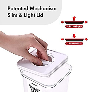 Neoflam Smart Seal 6pc Patent Airtight Kitchen Pantry Canister/Organizer Clear Plastic Container & Simple Twist Lids, 100% Leak Proof, Dishwasher Safe, BPA Free, Dry Food Storage Set, White