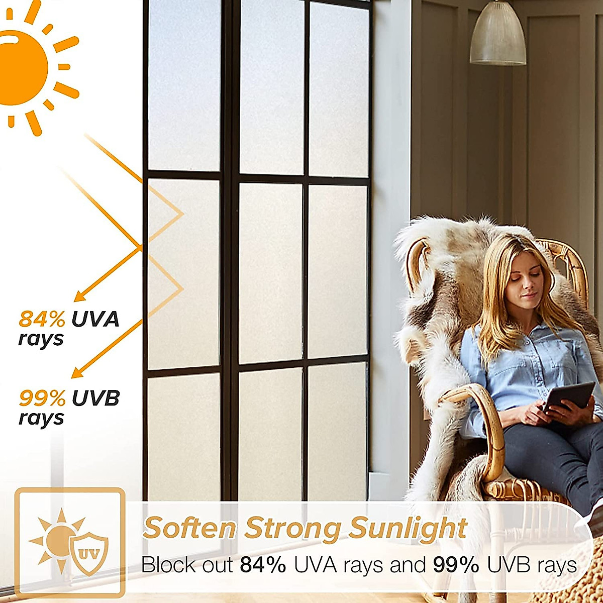 rabbitgoo Frosted Glass Window Film, Privacy Film for Glass Windows Static Cling, Removable Indoor Frosting Clings for Bathroom, Pure, 11.8 x 78.7 inches