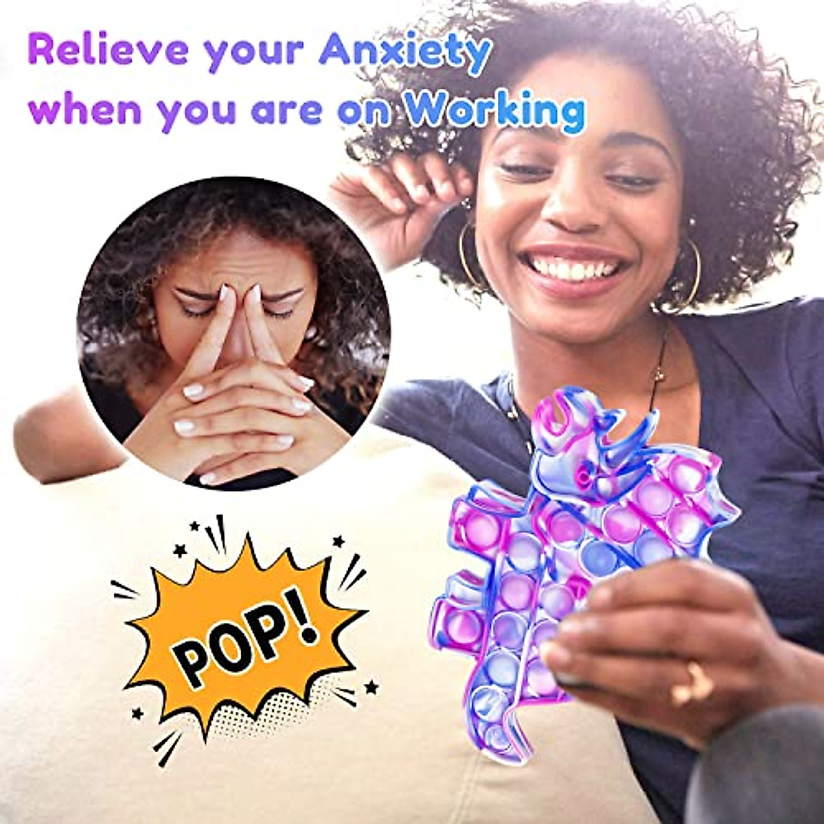 Dinosaur Fidget Push Pop Toy, Fidgets Educational Popping Toy for Girls Squeeze Bubble Sensory Toy Relieve Stress & Anxiety for Adults and Teen