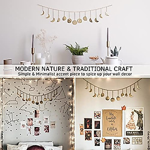 Moon Phase Wall Hanging, Handmade Hammered Gold Metal 13 Moons 36" Garland, Phases of the Moon, Celestial Lunar Art, Bohemian Aesthetic Christmas Boho Decor for Bedroom Home Dorm Living Room Girl Gift