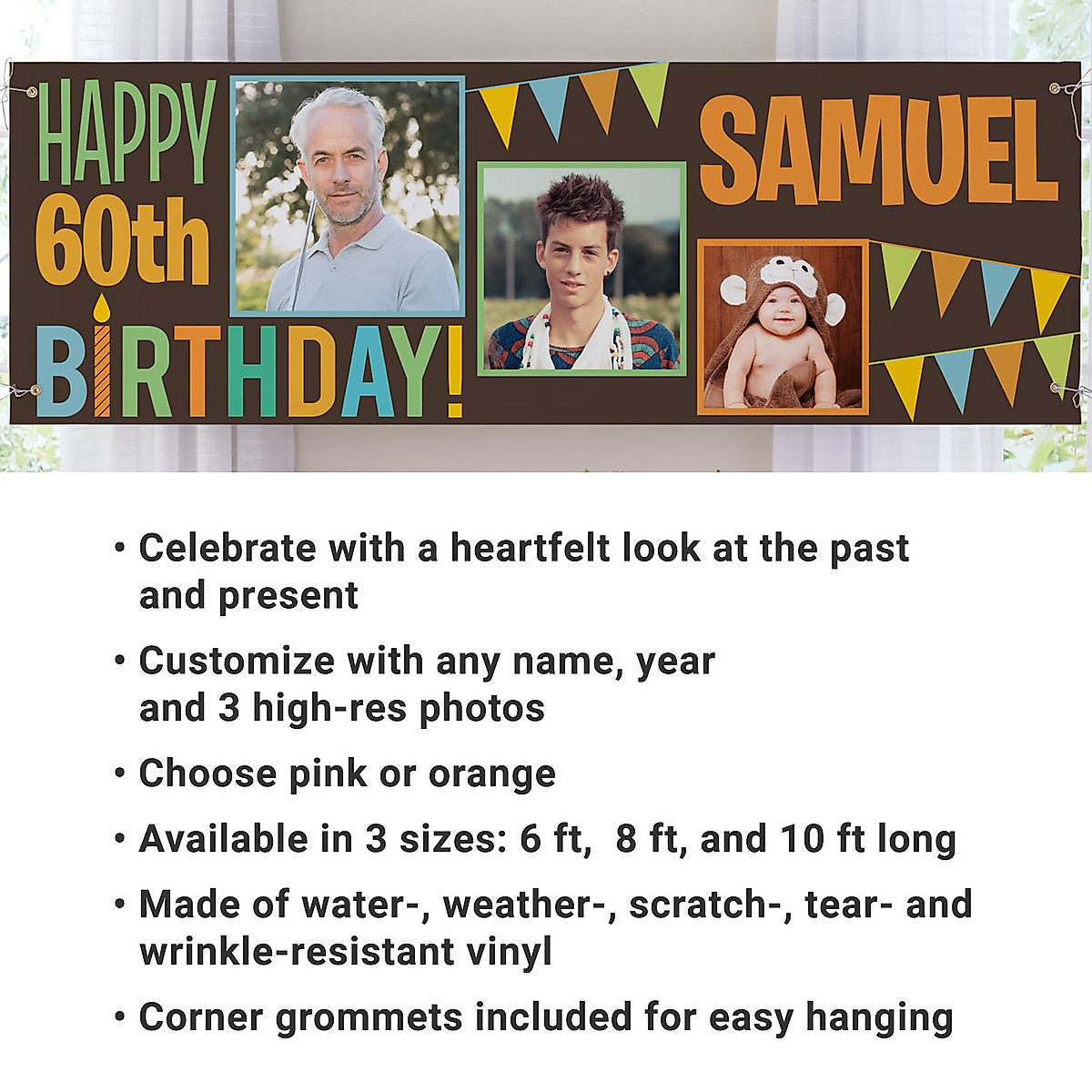 Let's Make Memories Personalized Photo Birthday Banner - Birthday Party Decor - Pink - Time Flies Vinyl Banner - 6 feet