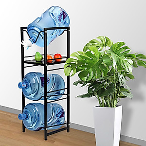 DIICCYO 5 Gallon Pour Water Jug Holder for 3 Bottles with Spigot Storage Shelf, 4 Tier Heavy Duty Water Dispenser Stand, Water Bottle Rack Organizer for Home Kitchen Office Living Room, Black