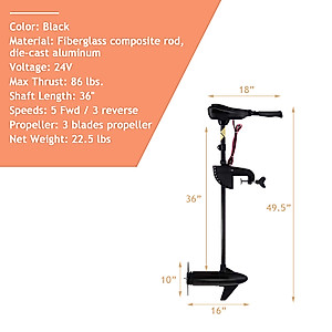 Goplus Electric Trolling Motor 8 Speed, 86 Lbs Thrust Boat Fishing Motor w/Telescoping Handle, Two-bladed Propeller, LED Battery Indicator and 36" Shaft for Freshwater Saltwater Use (86LBS)