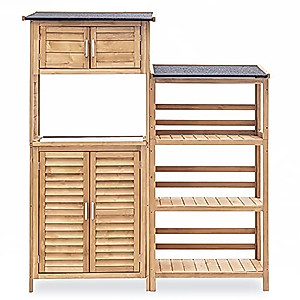 MCombo Outdoor Storage Cabinet, Wood Garden Shed Combination, Garden Tool Storage Shed, Fir Wood Plant Shelf for Outside and Yard 2444 (Natural)