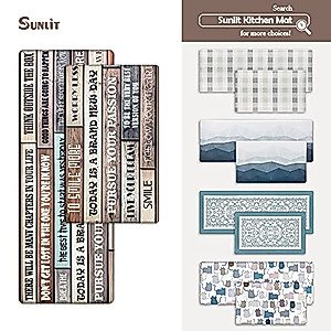 Sunlit Set of 2 Anti Fatigue Kitchen Floor Mat(Size 28"x17"&47"x17"), Non Slip Waterproof Comfort Standing Mat, Thick Cushioned Anti Fatigue Kitchen Rug Runner, Brown Motivational Inspirational Quotes