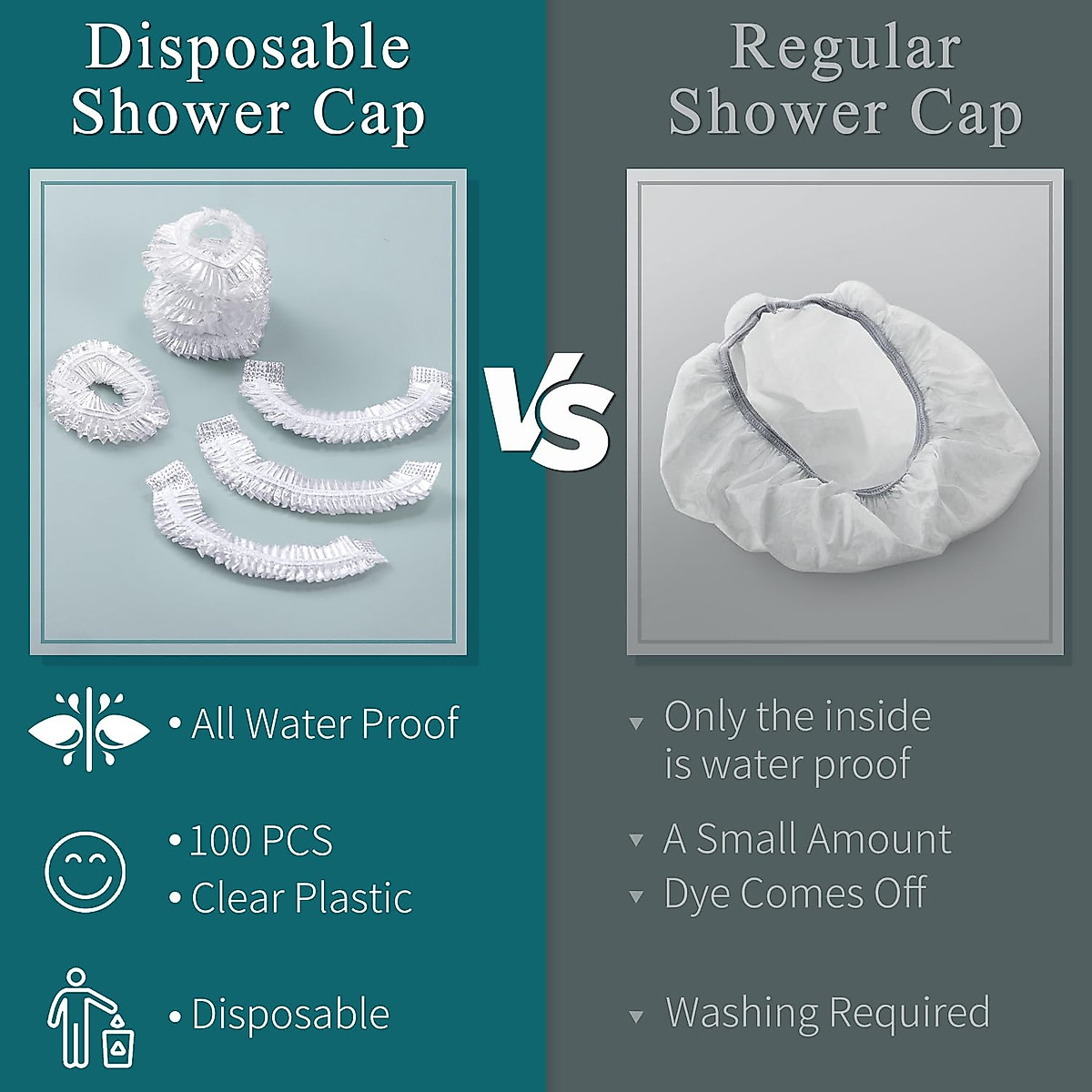 MORGLES Shower Caps Reusable Waterproof, 100 Pcs Disposable Plastic Shower Caps for Women Bathing, Hair Salon Home & Travel Use