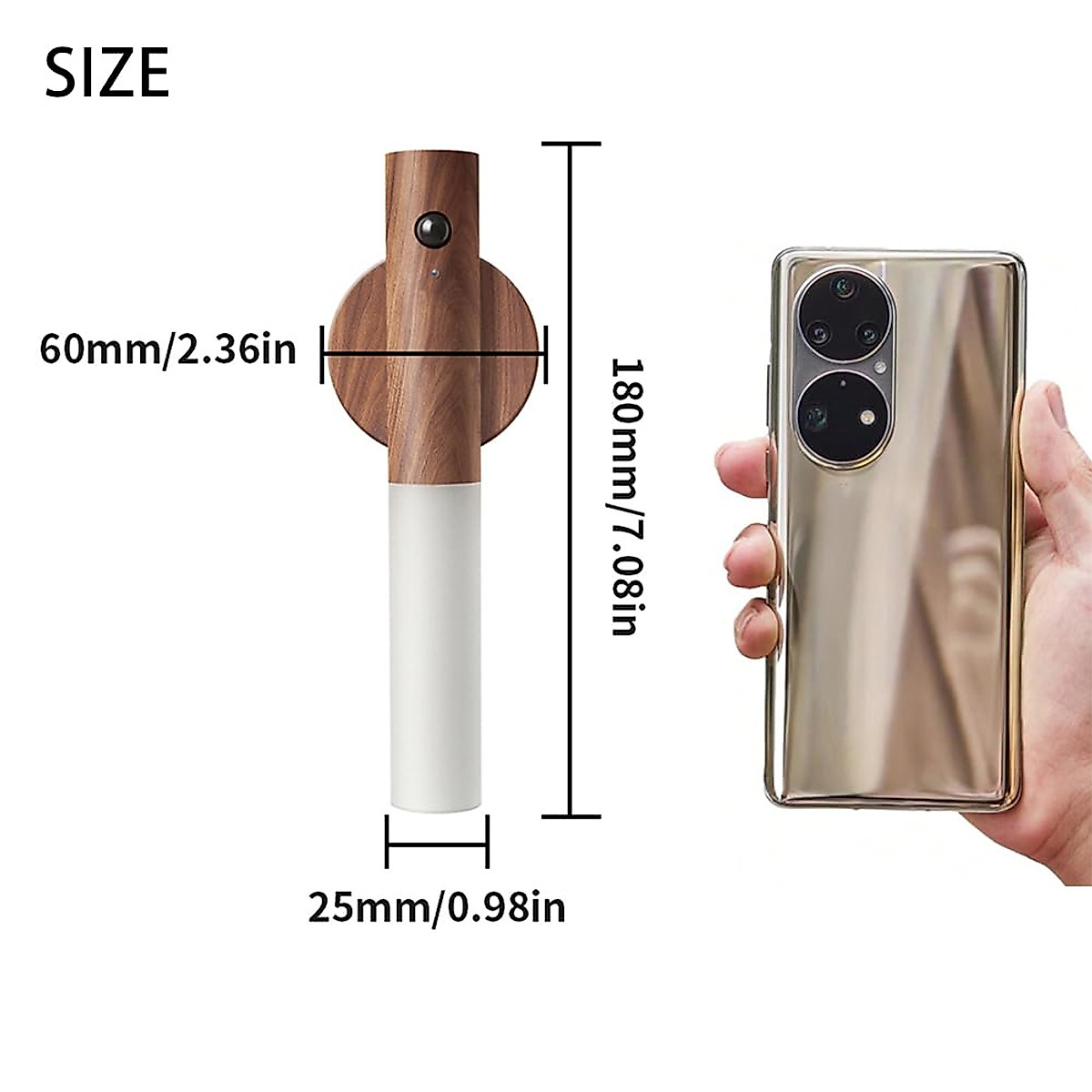 LANDGOO Wooden Motion Sensor Night Lights, Magnet Body Hallway Rechargeable LED Wireless Wall Sconces, Portable Decor Battery Powered Indoor Torch Lighting for Bedroom (Walnut Wood 2PCS)