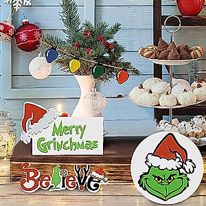 Christmas Tiered Tray Decorations Set Gifts (Tray Not Included) -𝑮𝒓𝒊𝒏𝒄𝒉𝒔 Christmas Decor,Grinchmas Table Top Xmas Christmas Party Decorations (Green-B)