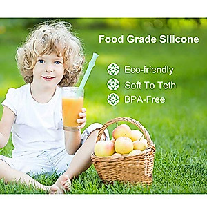 Vantic Collapsible Reusable Silicone Straws - 4Packs Portable Folding Drinking Straw BPA Free with Travel Case & Cleaning Brush for 16 or 20 or 30 oz Tumblers - Blue/Teal/Pink/Gray