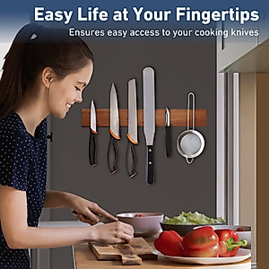Rymmzone 17" Magnetic Knife Holder, 100% Acacia Wood Magnetic Knife Holder for Wall, Powerful Magnetic Knife Strips for Kitchen Utensil Organizer, Can be Used as Knife Holder, Tool Holder, and More