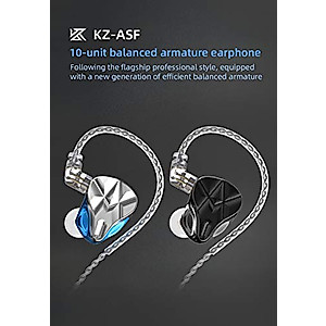 KZ ASF in-Ear Monitors, 5BA per Side HiFi Stereo Noise Isolating Sport IEM Wired Earphones/Earbuds/Headphones with Detachable Cable 2Pin 0.75mm (with Mic, Silver&Blue)