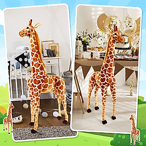 Zhanmai Giant Giraffe Plush Toy Large Giraffe Animal Toy Huge Standing Stuffed Giraffe Jumbo Lifelike Stuffed Doll for Girls Boys Birthday Gift Animal Theme Party Decoration Supplies (47 Inch)