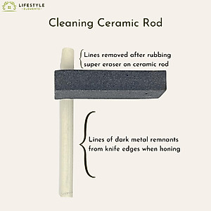Honing Rod Knife Sharpener Bundle - Arkansas Sharpeners 4 1/2in Ceramic Rod (Pack of 2) and Super Rust Eraser Sharpening Rod Cleaner (Pack of 1) with Protective Storage Pouch by Lifestyle Elements