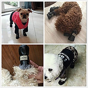 PIHAPPY Warm Winter Little Pet Dog Boots Skidproof Soft Snowman Anti-Slip Sole Paw Protectors Small Puppy Shoes 4PCS (S, Black)