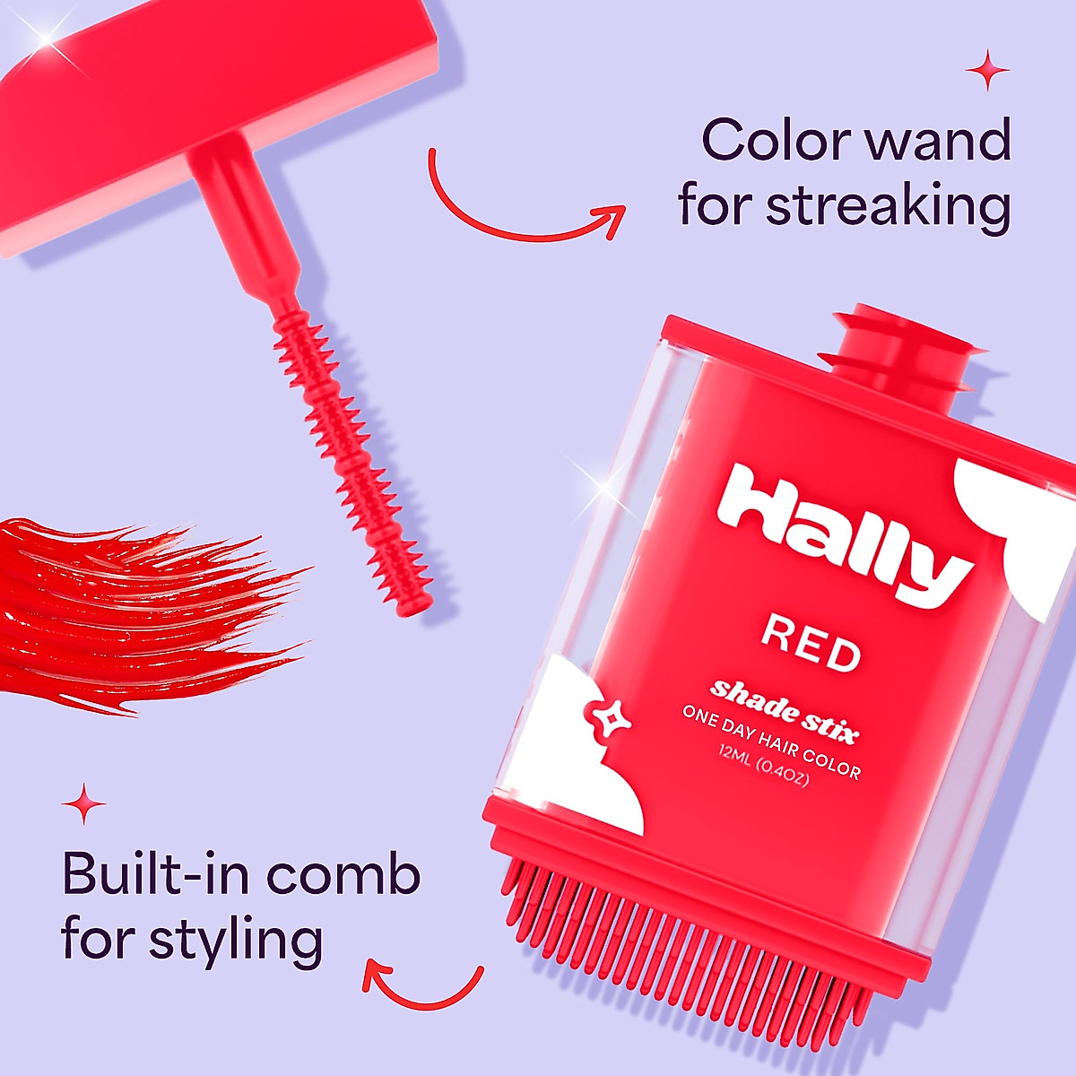 Hally Hair Temporary Hair Color, Shade Stix (Red) - 12 ml Washable Hair Chalk for Kids, Teens & Adults - One Day Pop of Color Hair Dye for Festivals, Sporting Events & Parties, All Hair Types