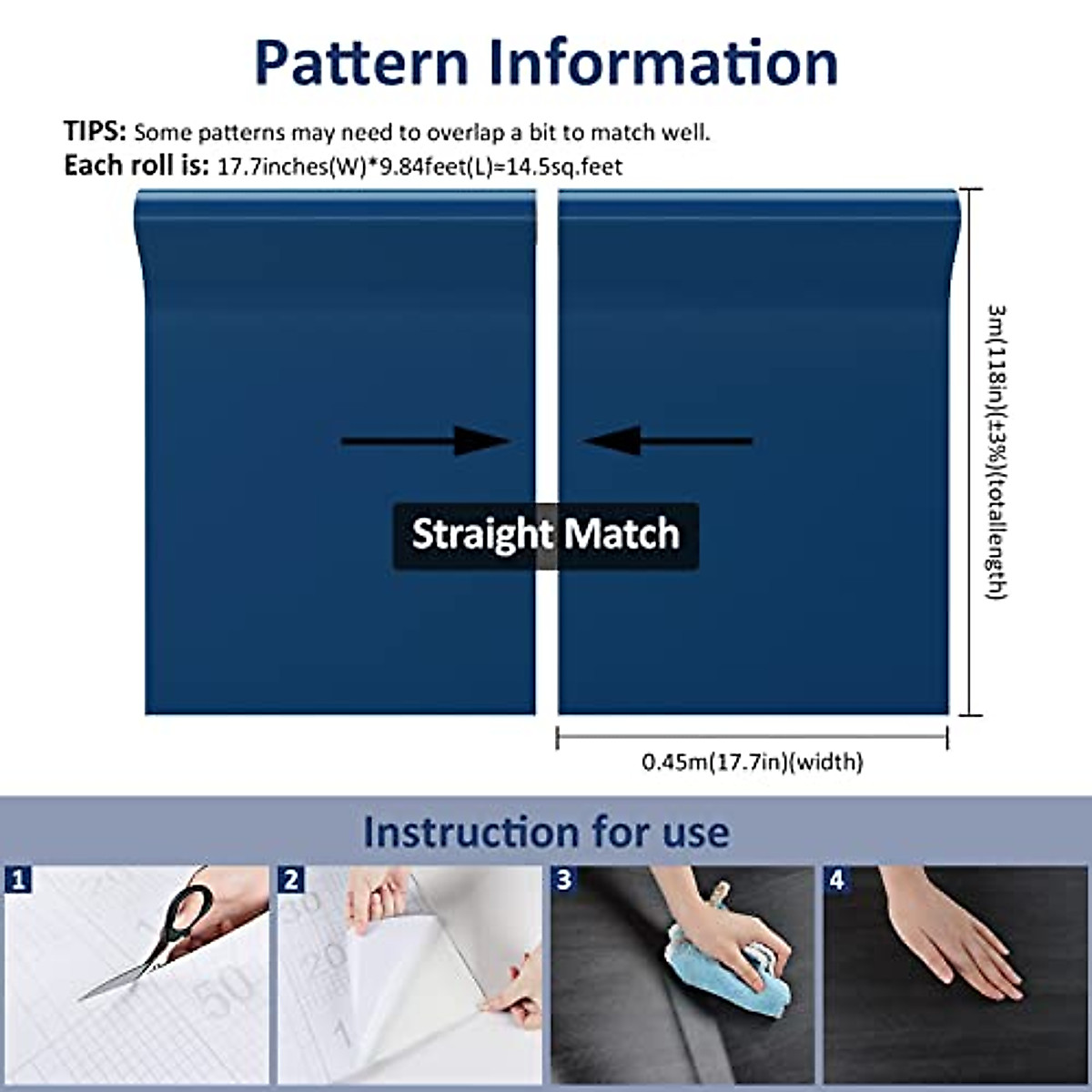 WESTICK Blue Contact Paper for Cabinets Peel and Stick Self Adhesive Removable Dark Blue Wallpaper Peel and Stick Countertop Contact Paper Waterproof Navy Blue Wallpaper for Bedroom Walls 17.71"x393"