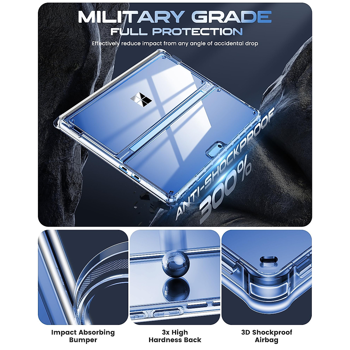 INFILAND Microsoft Surface Pro 11 AI/10/9 5G Case 13 Inch 2022, Full Crystal Clear [Anti-Yellowing] All-in-one Protection Shell Cover, Work with Type Cover Keyboard & Surface Slim Pen 2, Bayer Clear