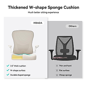 Hbada Office Chair Ergonomic Desk Chair, Office Desk Chairs with PU Silent Wheels, Breathable Mesh Computer Chair with Adjustable Lumbar Support, Flip-up Armrests, Tilt Function, Grey
