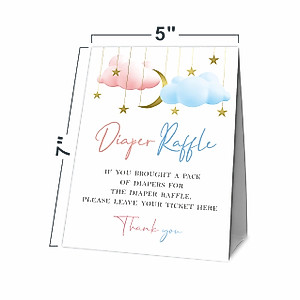 JCVUK Baby Shower Games, 1 Diaper Raffle Standing Sign with 50 Diaper Raffle Tickets, Twinkle Twinkle Little Star, Gold Moon and Stars Theme Gender Reveal Party Decorations and Supplies(LBLK-A05)
