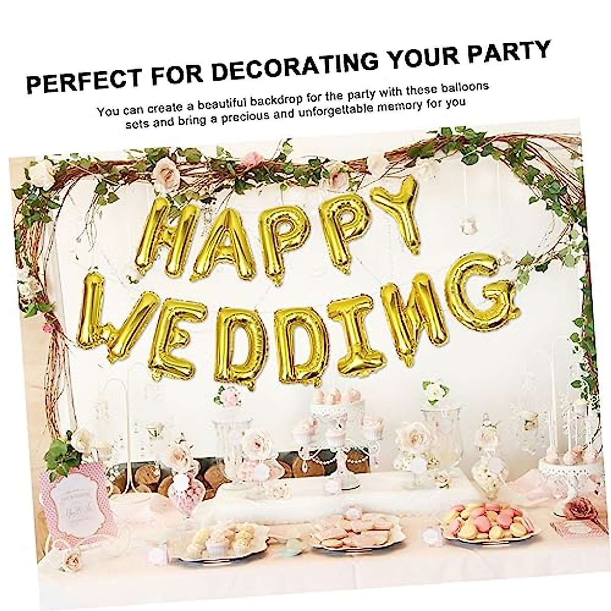 ERINGOGO 2 Sets 16 Wedding Foil Balloon rose gold ballons letter decor gold decorations Wedding Party Bunting Wedding backdrop golden DIY garland Balloon Party Decoration Party Decorations