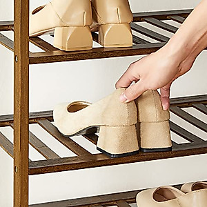 HOOBRO Shoe Rack, 5-Tier Shoe Rack for Entryway, 29.5" L x 11.8" W x 31.5" H, Holds 16-20 Pairs of Shoes, Multifunctional Bamboo Shoe Shelf Storage, Stable and Study, for Closet, Mocha MA70XJ01