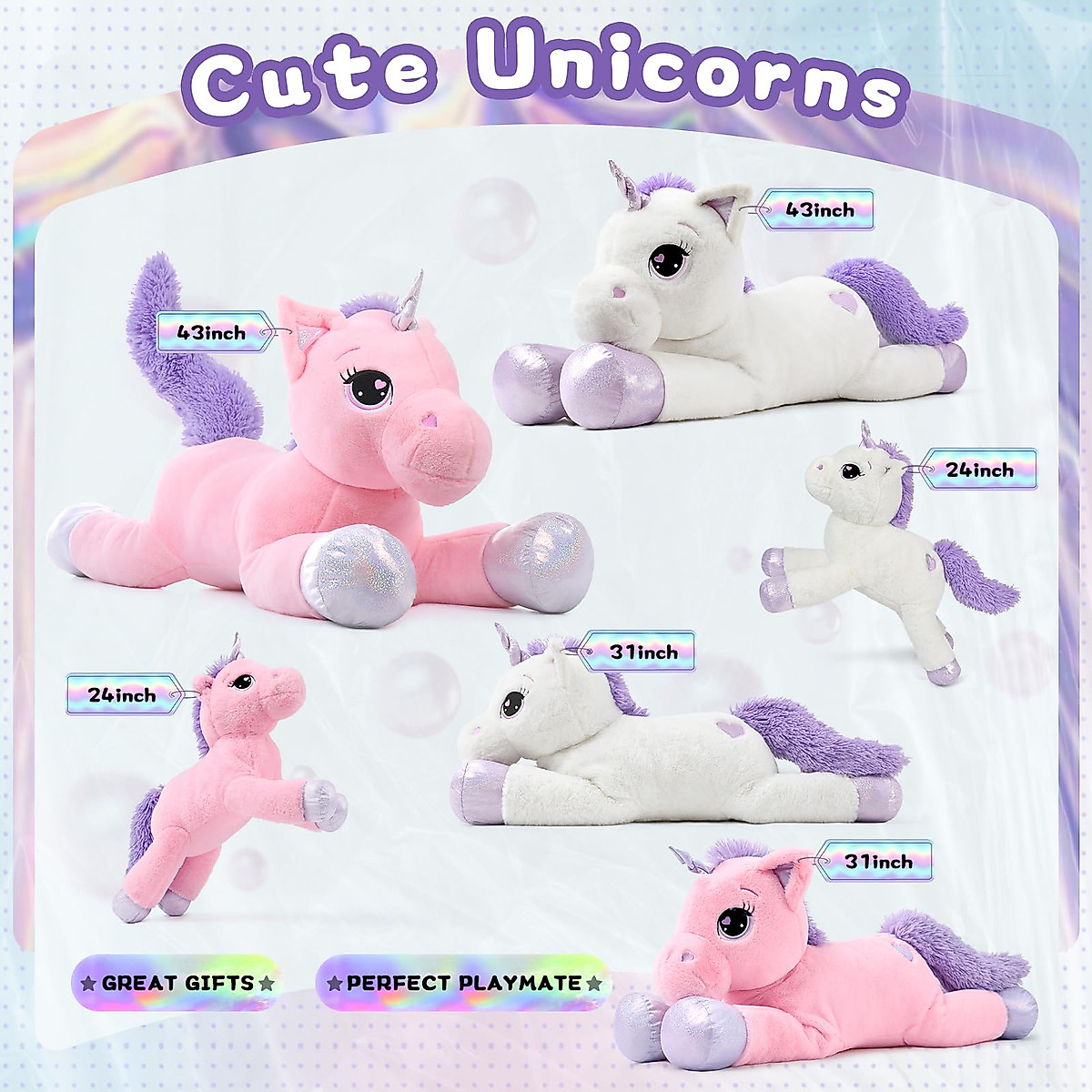 Lanmore 24" Big Unicorn Stuffed Animal, Giant Animal Plush Pillow Unicorn Body Hugging Pillow for Girls, Gift for Christmas Birthday Valentine's Day