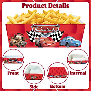 Cars Birthday Party Supplies, Cars Party Decorations, 24pcs Cars Paper Food Trays, Cars Party Favors Movie Snack Trays Hot Dog Popcorn