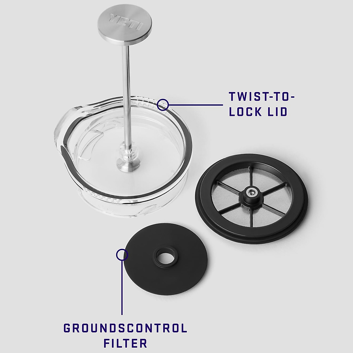 YETI Rambler 64 oz Twist-To-Lock French Press Accessory Lid with GroundsControl Filter (Lid Only)