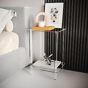 Eglaf Acrylic Small Side Table with Square Leg - 13.4'' L x 11.5'' W x 19.6'' H - Small Nightstand Bedside Table 2-Tier Clear End Table for Living Room, Bedroom