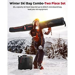 KEMIMOTO Ski Bag and Boot Bag Combo, Snowboard Bag Padded Ski Bags for Air Travel, Snow Ski Bags Fit Skis Up to 200cm, Ski Double Bag Combo