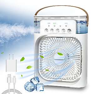 NTMY Portable Air Conditioner Fan, Mini Evaporative Air Cooler with 7 Colors LED Light, 1/2/3 H Timer, 3 Wind Speeds and 3 Spray Modes for Your Desk, Nightstand, or Coffee Table