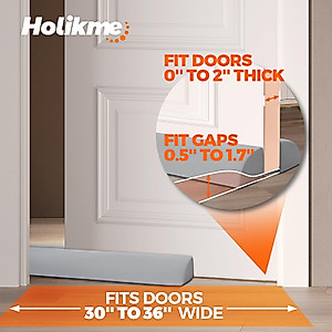 Holikme 36 inches Double Side Draft Stopper Noise Blocker for Bottom of Door Adjustable Door Sweeps, Grey