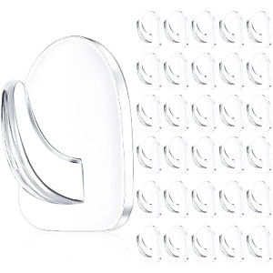Queekay 30 Pieces Clear Adhesive Wall Hooks for Hanging, Transparent Reusable Seamless Hooks Small Acrylic Sticky Hangers with Non Marking Sticker for Kitchen Bathroom Bedroom Office