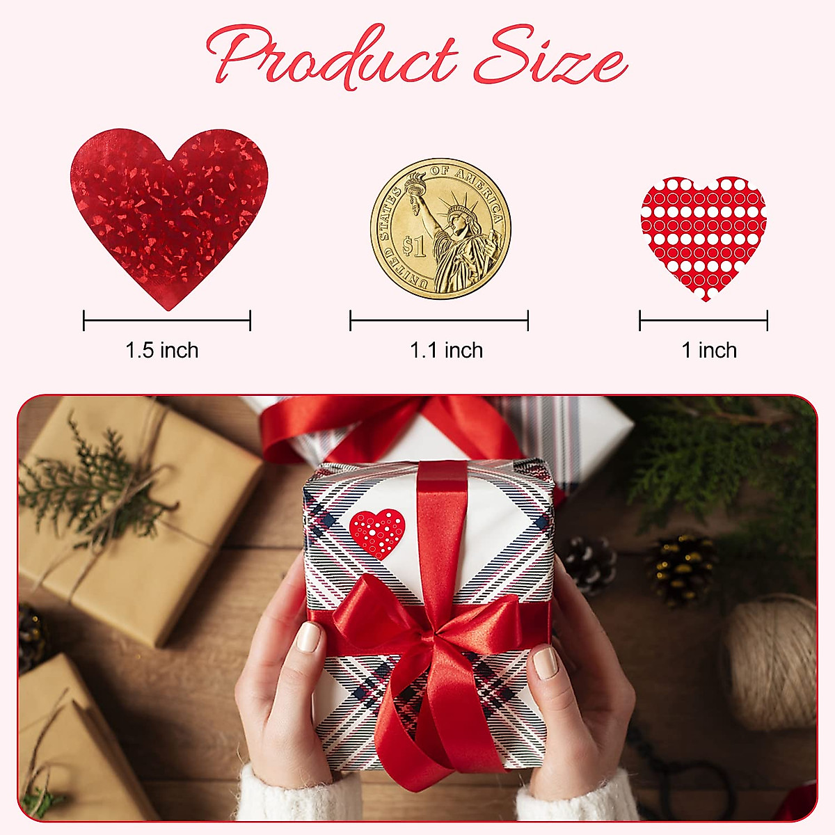 1000PCS Valentines Stickers, Glitter Heart Stickers Roll & 8 Design Funny Valentine's Mother Day Decorative Label Sticker, Wedding Party Decorat Envelopes Greeting Cards Boxes Gifts Seal Stickers