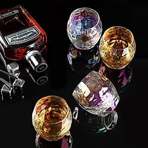Liphontcta Whiskey Glasses Set of 4, 12 oz Old Fashioned Glasses, Bourbon Glasses, Iridescent Glassware, Rainbow Wine Glass For Serving White Wine, Modern Red Wine, Cocktail, Whiskey (Set of 4)