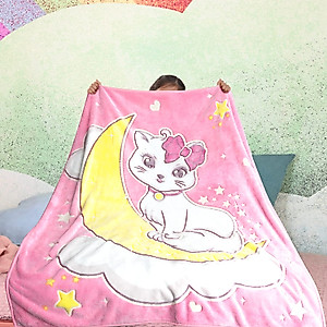 Glow in The Dark Blankets for Girls - Kids Blankets for Girls, Glows 8+ Hrs, Glow in the Dark Throw Blanket for Girls, Fuzzy Pink Blanket, Toddler Fleece Blanket, Teen Blanket for Cat Lovers, 50x60in