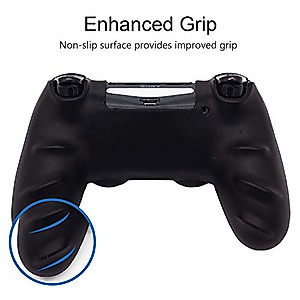 Skin for PS4 Controller, BRHE Anti-Slip Grip Silicone Cover Protector Case Compatible with PS4 Slim/PS4 Pro Wireless/Wired Gamepad Controller with 2 Dragon Carving Thumb Grip Caps