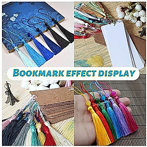 TORMEN 25 Pcs Bookmark Tassels, 5 inch Handmade Silky Soft Tassels with Cord Loops for Keychain Jewelry Making, Graduation, Sewing, DIY Craft (Blue