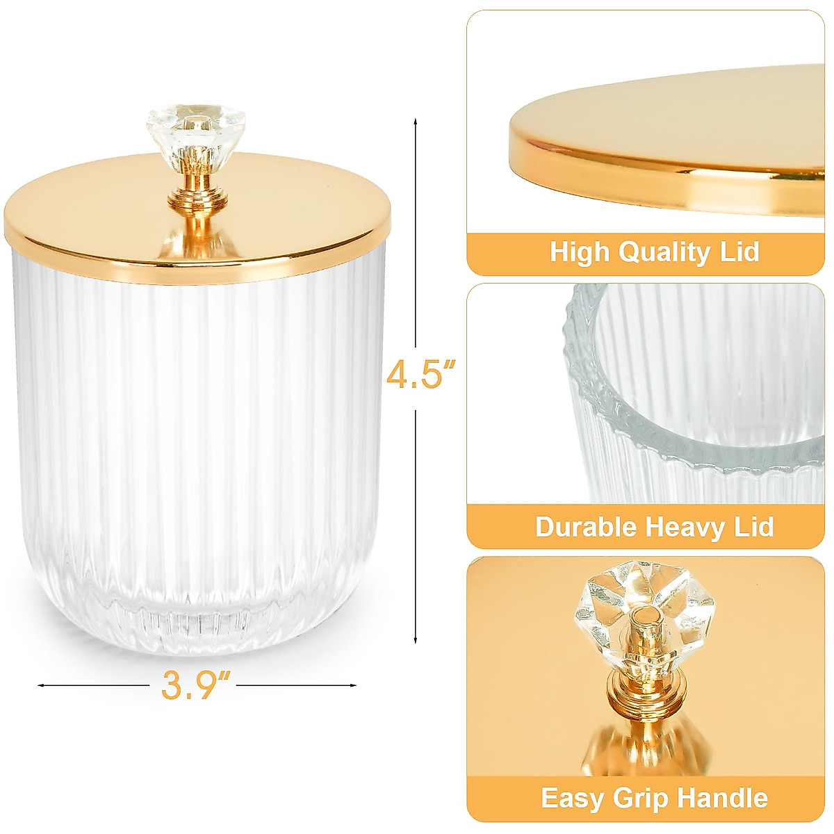 Jenseits 2PCS Qtip Holder Bathroom Set, Clear Glass Apothecary Jars with Lid and Cotton Ball Round Pad Holders for Bathroom Vanity Storage and Organization, Farmhouse Bathroom/Home Decor