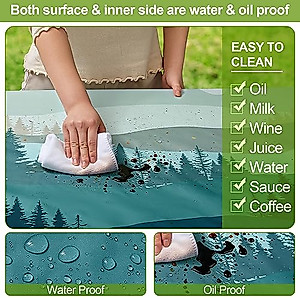 Picnic Table Cover with Bench Covers Camping Essentials Waterproof Windproof Camping Tablecloth with Drawstring Bag, Fitted Rectangle Tables and Seats, 96in, Green Blue